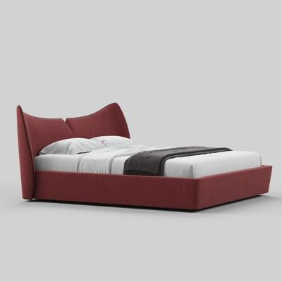 China Modern Luxury Velvet Upholstered Bed with Warm Orange Headboard Stylish Bed for Bedroom Hotel Resort for sale