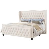 China Kainice Luxury White Velvet Upholstery Deep Button Headboard for Queen Beds Shelter Side Wavy Tufted Design Bed Frame for sale