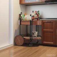 China MOYI  Quality Wooden and Iron Trolley With Wheels 2 Tiers Carts Hotel and Restaurant Serving Rattan Trolley for sale