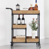 China MOYI Customized Iron and Wood Trolley Quality Wooden Cart with Wheels for Hotels and Bars for sale