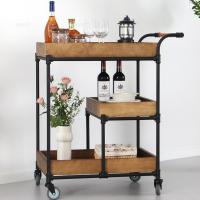 China MOYI Customized Iron and Wood Trolley Quality Wooden Cart with Wheels for Hotels and Bars for sale