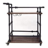 China MOYI Customized Iron and Wood Trolley Quality Wooden Cart with Wheels for Hotels and Bars for sale