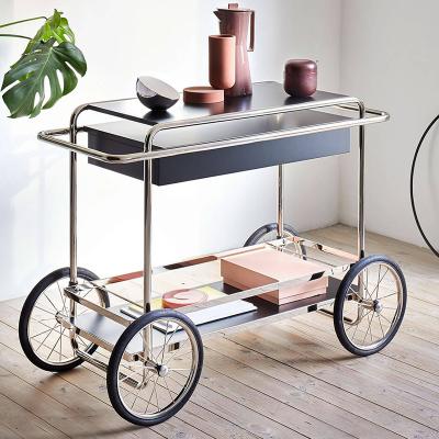 China MOYI Luxury the Drinks Nordic Serving Hotel Sausage Snacks Tea Wooden Leather Dining Kitchen Trolley for sale