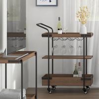 China MOYI  Iron Trolley Quality Wooden Cart with Wheels for Hotels and Bars for sale