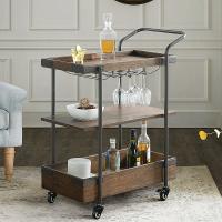 China MOYI  Iron Trolley Quality Wooden Cart with Wheels for Hotels and Bars for sale