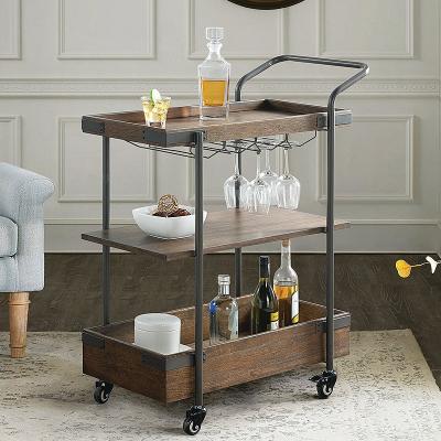 China MOYI  Iron Trolley Quality Wooden Cart with Wheels for Hotels and Bars for sale