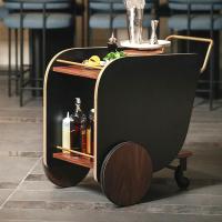 China MOYI Customized Iron and Wood Trolley Wooden Cart with Wheels for Hotels and Bars for sale