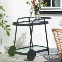 China MOYI Customized Iron Trolley Quality Wooden Cart with Wheels for Hotels and Bars for sale