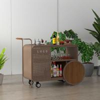 China MOYI Iron Trolley Wooden Cart with Wheels for Hotels and Bars for sale