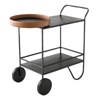 China MOYI Customized Iron Trolley Quality Wooden Cart with Wheels for Hotels for sale