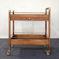 China MOYI Design Customize Shape Wooden Slave Food Serving Cart Iron Metal Frame Black Finished Potable Food Serving Trolley for sale