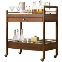 China MOYI Design Customize Shape Wooden Slave Food Serving Cart Iron Metal Frame Black Finished Potable Food Serving Trolley for sale