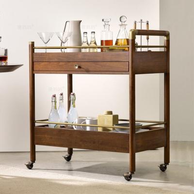 China MOYI Design Customize Shape Wooden Slave Food Serving Cart Iron Metal Frame Black Finished Potable Food Serving Trolley for sale