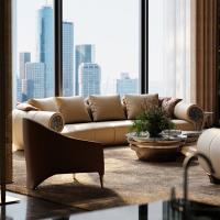 China Modern Creative Conch Sofa Leather High-End Luxury Curved Design Extendable for Villa Living Room or Apartment for sale