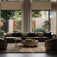 China Modern Three-Seat Shell Shaped Sofa New Fashion High Elasticity Sponge for Stylish Hotel Apartment Villa Living Room Furniture for sale