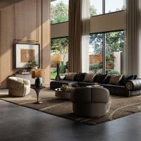 China Modern Three-Seat Shell Shaped Sofa New Fashion High Elasticity Sponge for Stylish Hotel Apartment Villa Living Room Furniture for sale