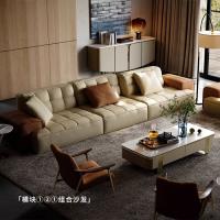 China Italian Pea Leather Sofa Living Room Modern and Noble Straight Row Light Luxury Top Layer Cowhide Sofa for sale