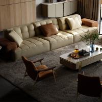 China Italian Pea Leather Sofa Living Room Modern and Noble Straight Row Light Luxury Top Layer Cowhide Sofa for sale