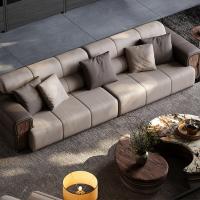 China Italian Pea Leather Sofa Living Room Modern and Noble Straight Row Light Luxury Top Layer Cowhide Sofa for sale