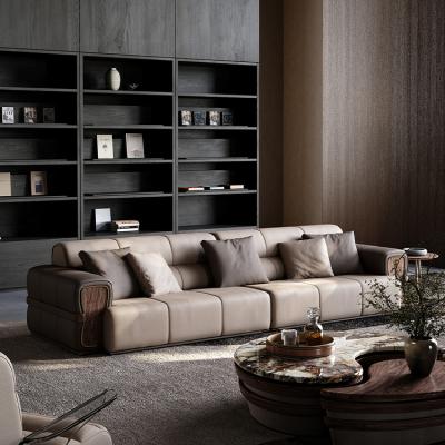 China Italian Pea Leather Sofa Living Room Modern and Noble Straight Row Light Luxury Top Layer Cowhide Sofa for sale
