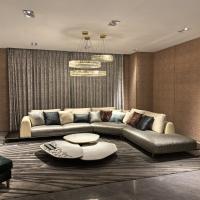 China Custom New Designer Style Luxury Microfiber Fabric Leather Sofa Home Furniture House Sofa Set Luxury Living Room with Brass Legs for sale