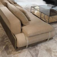 China Modern Beige Fabric Sofa With Gold Accents and Soft Cushions for sale