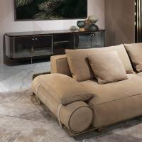 China Modern Beige Fabric Sofa With Gold Accents and Soft Cushions for sale