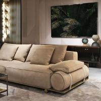 China Modern Beige Fabric Sofa With Gold Accents and Soft Cushions for sale