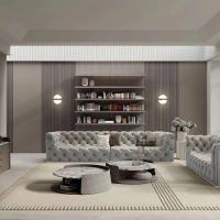 China New Green Microfiber Fabric Leather Sofa Home Furniture House Sofa Set Luxury Living Room With Brass Legs for sale