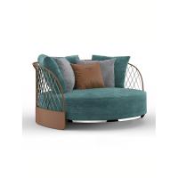 China Blue Italian Luxury Patio Furniture Garden Round Sofa Outdoor Loveseat Metal Modern Italian Round Outdoor Sofa for sale