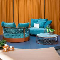China Blue Italian Luxury Patio Furniture Garden Round Sofa Outdoor Loveseat Metal Modern Italian Round Outdoor Sofa for sale
