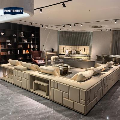 China Italian High End Living Room Sofa Set Furniture Premium Sectional l Shape Leather Luxury Sofa Set for Villa for sale
