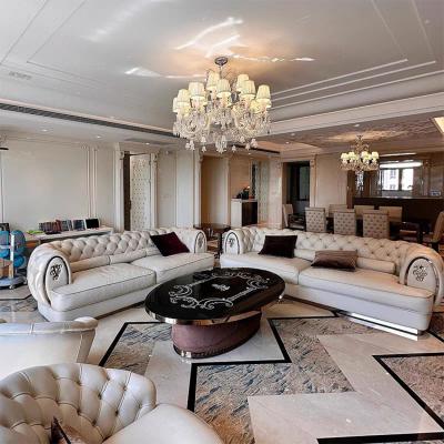 China Custom Modular Arabic Chesterfield Sofa Genuine Leather 3 Seater Living Room Leather Sofa Set Furniture Modern Luxury Sofa for sale