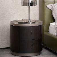 China Latest Design Light Luxury White Leather Hotel Bedroom Solid Oak Nightstand Modern Bed Side Table for sale