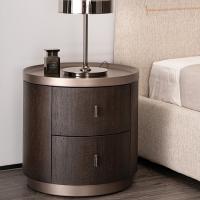 China Latest Design Light Luxury White Leather Hotel Bedroom Solid Oak Nightstand Modern Bed Side Table for sale