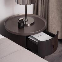 China Latest Design Light Luxury White Leather Hotel Bedroom Solid Oak Nightstand Modern Bed Side Table for sale