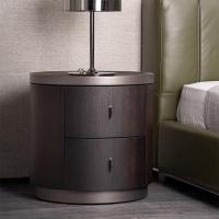 China Latest Design Light Luxury White Leather Hotel Bedroom Solid Oak Nightstand Modern Bed Side Table for sale
