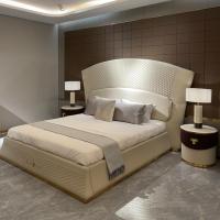 China New Style Modern Luxury Villa Leather Bed With Nightstand Double Bed King Size Luxury King Bedroom Set Furniture King Bed Frame for sale