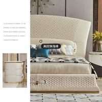 China New Style Modern Luxury Villa Leather Bed With Nightstand Double Bed King Size Luxury King Bedroom Set Furniture King Bed Frame for sale
