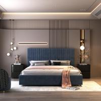 China Italian Nordic Minimalist Solid Wood Bed Frame 1.8m Beige Soft Double King Size Master Bedroom Wedding Modern Style for sale