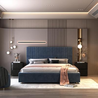 China Italian Nordic Minimalist Solid Wood Bed Frame 1.8m Beige Soft Double King Size Master Bedroom Wedding Modern Style for sale
