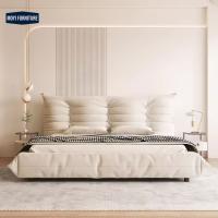 China MOYI King Wooden for Room Set Furniture Leather Upholstered  Velvet Queen Luxury Velvet Full Size Platform king Bed for sale