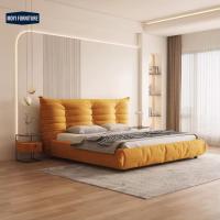 China MOYI King Wooden for Room Set Furniture Leather Upholstered  Velvet Queen Luxury Velvet Full Size Platform king Bed for sale