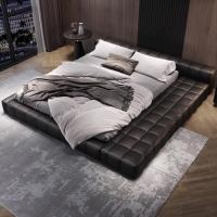 China Modern Minimal Customization Bedroom Furniture Wooden Frame Fabric Low Bed Head King Size Soft Beds for sale