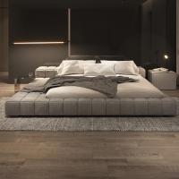 China Modern Minimal Customization Bedroom Furniture Wooden Frame Fabric Low Bed Head King Size Soft Beds for sale