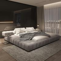 China Modern Minimal Customization Bedroom Furniture Wooden Frame Fabric Low Bed Head King Size Soft Beds for sale