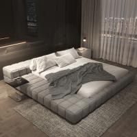 China Modern Minimal Customization Bedroom Furniture Wooden Frame Fabric Low Bed Head King Size Soft Beds for sale