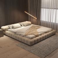 China Modern Minimal Customization Bedroom Furniture Wooden Frame Fabric Low Bed Head King Size Soft Beds for sale