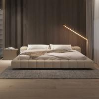 China Modern Minimal Customization Bedroom Furniture Wooden Frame Fabric Low Bed Head King Size Soft Beds for sale