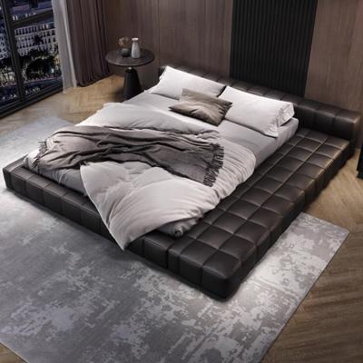 China Modern Minimal Customization Bedroom Furniture Wooden Frame Fabric Low Bed Head King Size Soft Beds for sale